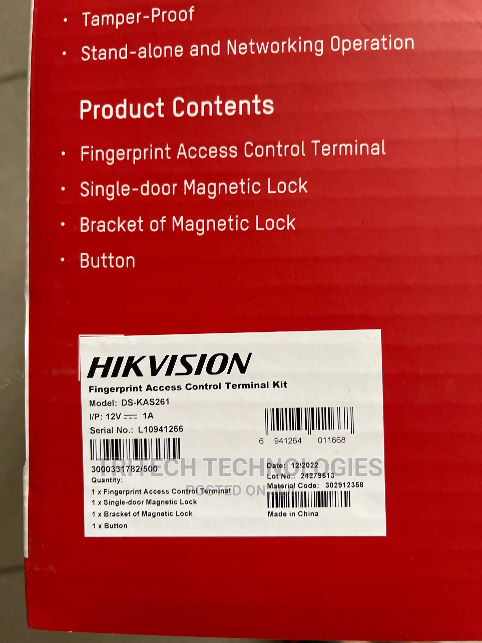 Hikvision Ds-kas261 Fingerprint Terminal KIT in Lapaz - Safetywear & Equipment, Tritech ...